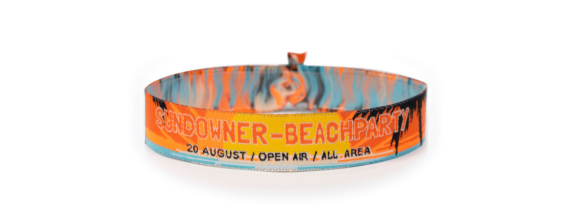 Gewebte Sundowner Beachparty Stoffarmbänder | Strand Feier